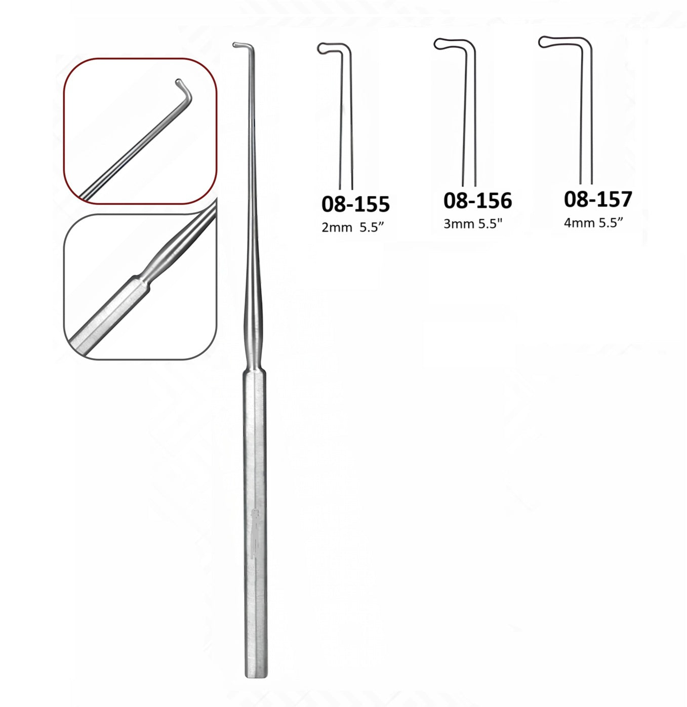 Lucae Ear Hook probe, all tips, 08-155 – Surgical Design Shop